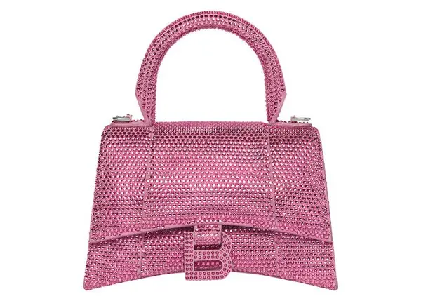 Balenciaga Hourglass Xs Hangbag With Rhinestones - Pink