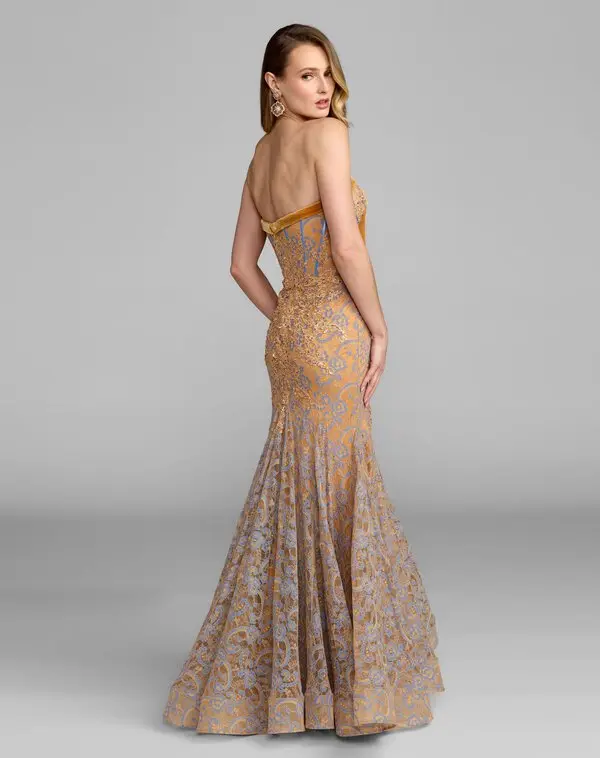 MAC DUGGAL COLLECTION Embroidered Lace Strapless Gown