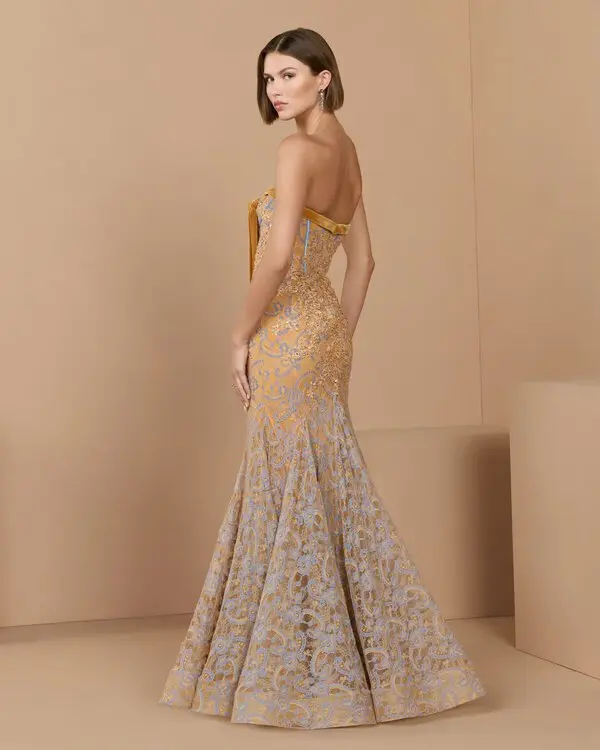 MAC DUGGAL COLLECTION Embroidered Lace Strapless Gown