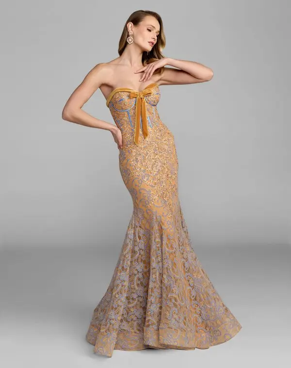 MAC DUGGAL COLLECTION Embroidered Lace Strapless Gown