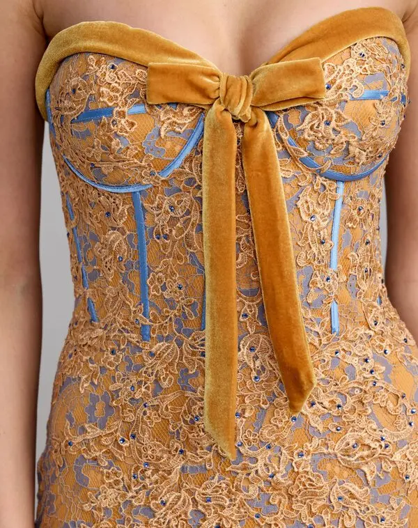 MAC DUGGAL COLLECTION Embroidered Lace Strapless Gown