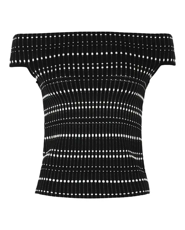 Alexander McQueen Offtheshoulder Stitch Dot Crop Top Crop Top - Black White