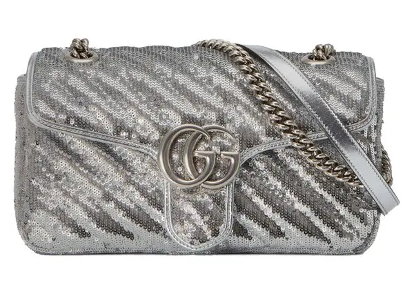 Gucci Gg Marmont Small Sequin Shoulder Bag - Silver