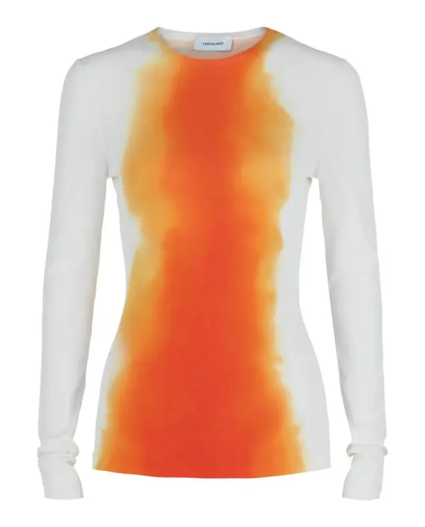 FERRAGAMO Ombre Knit Long Sleeve Top - White
