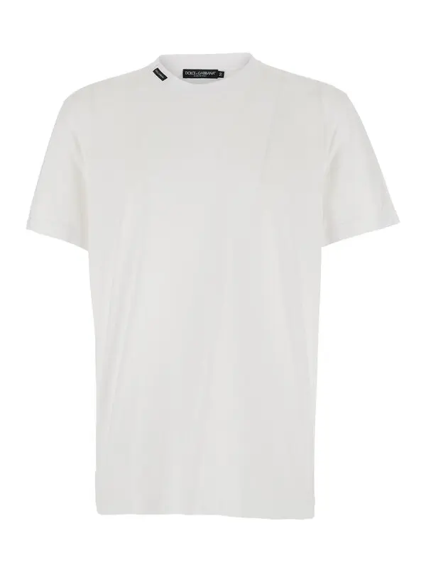 Dolce & Gabbana Crew Neck T-shirt With Logo Patch On The Neck In Cotton For - White