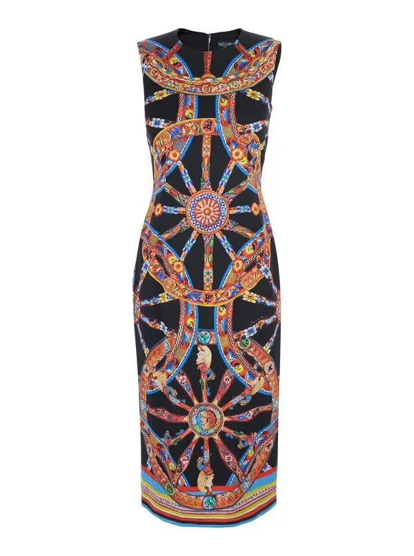 Dolce & Gabbana Sleeveless Dress With All-over Carretto Print In Satin For - Multicolor