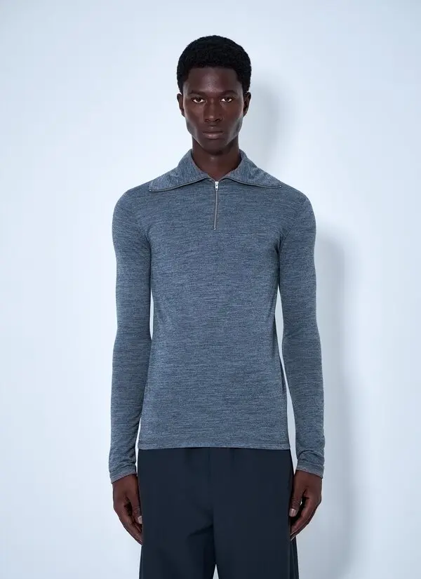 JIL SANDER Half-zip High Neck Long Sleeve Top - Gray