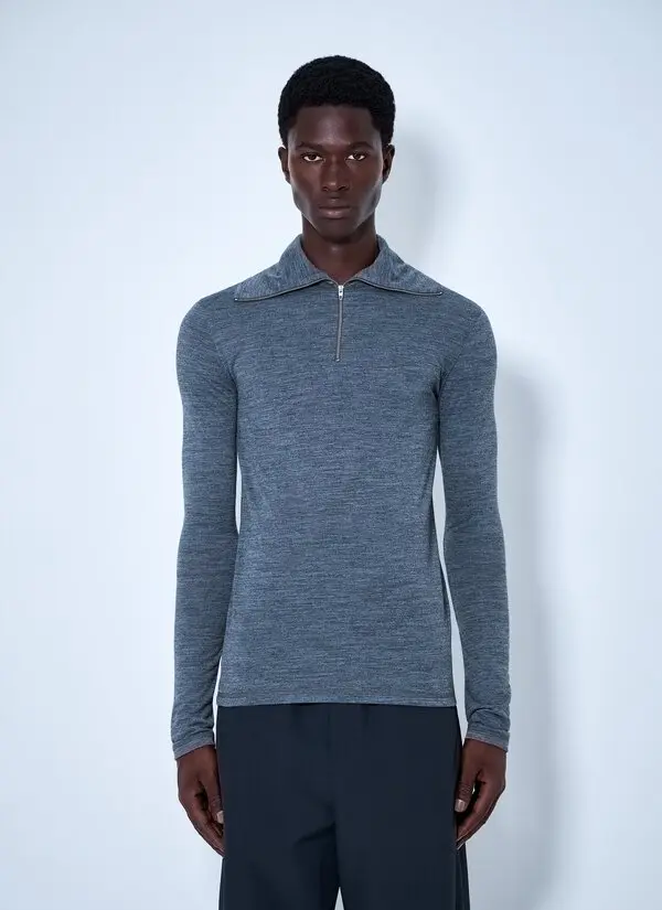 JIL SANDER Half-zip High Neck Long Sleeve Top - Gray