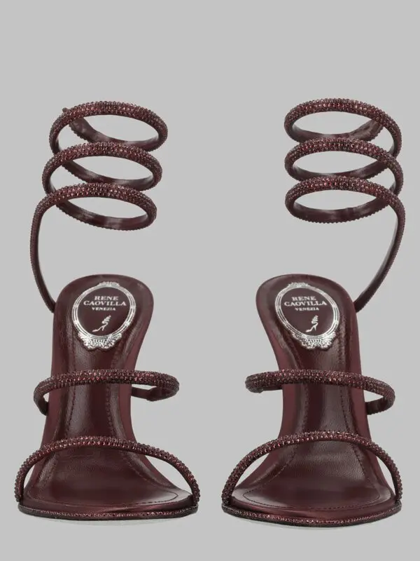 Rene Caovilla Embellished Satin Ankle Strap High Heel Sandals - Brown