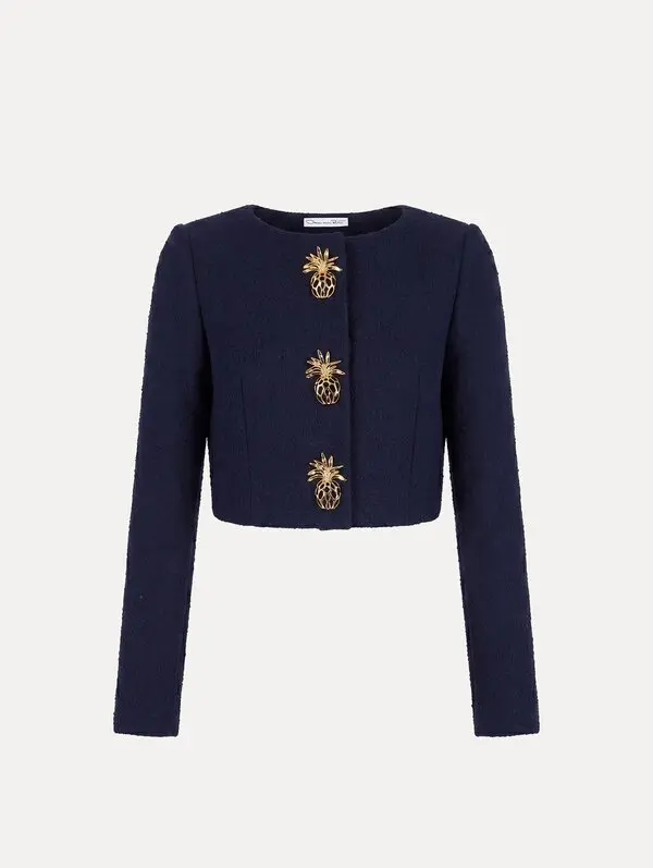 Oscar De La Renta Pineapple Button Slub Wool Tweed Jacket - One-color