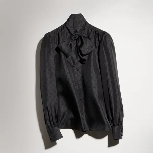 Gucci Printed Silk Twill Shirt With Bow Detail