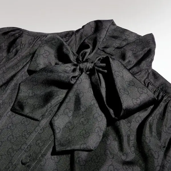 Gucci Printed Silk Twill Shirt With Bow Detail