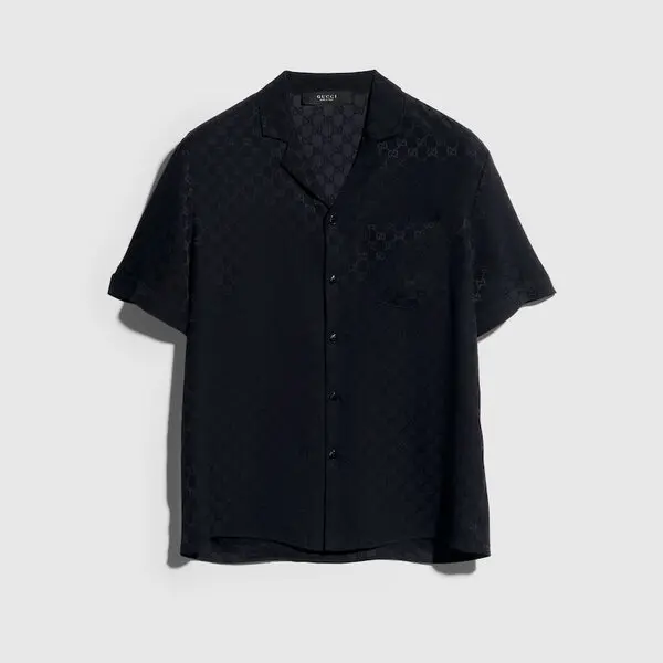 Gucci Gg Silk Jacquard Bowling Shirt - Blue