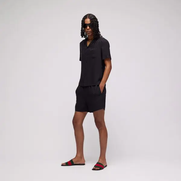 Gucci Gg Silk Jacquard Bowling Shirt - Blue