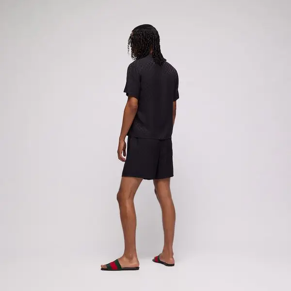 Gucci Gg Silk Jacquard Bowling Shirt - Blue