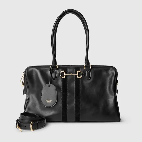 Gucci Large Leather Boston Bag With Horsebit Detail - Black