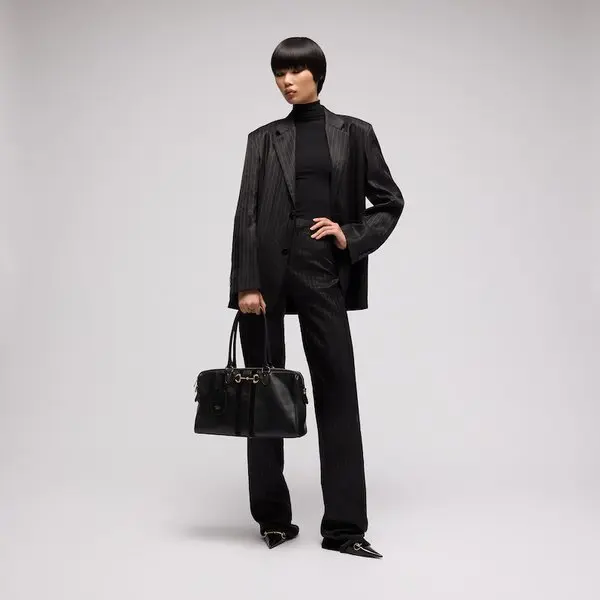 Gucci Large Leather Boston Bag With Horsebit Detail - Black