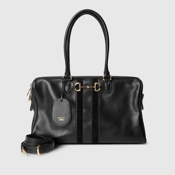 Gucci Large Leather Boston Bag With Horsebit Detail - Black