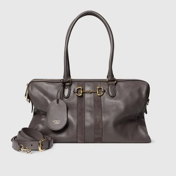Gucci Leather Boston Bag With Horsebit Detail - Grey