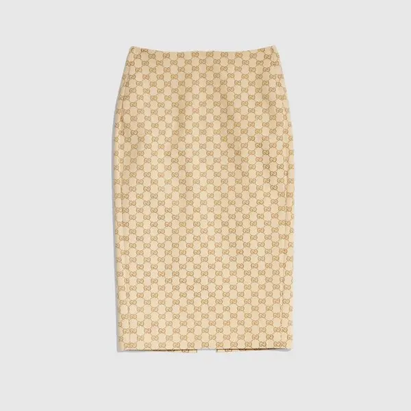 Gucci Gg Cotton Canvas Midi Skirt - Beige