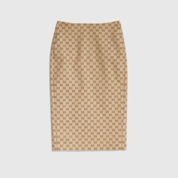 Gucci Gg Cotton Canvas Midi Skirt - Beige