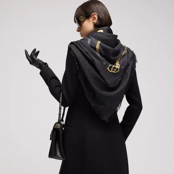 Gucci Gg Wool Silk Jacquard Cape - Black