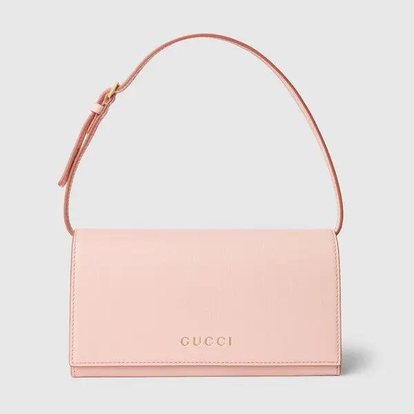 Gucci Leather Mini Pouch With Lettering - Pink