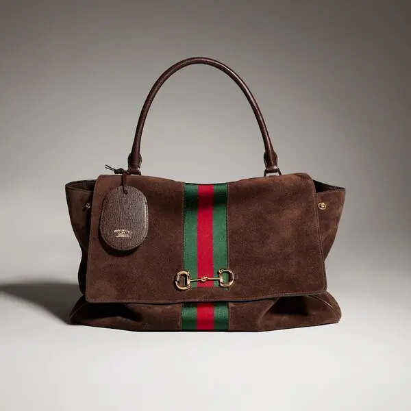 Gucci Paparazzo Large Top Handle Bag In Suede - Brown