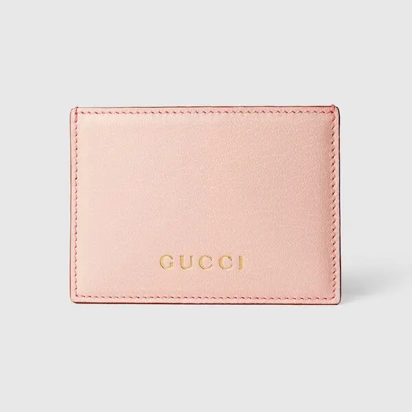 Gucci Card Case With Lettering Leather - Pink