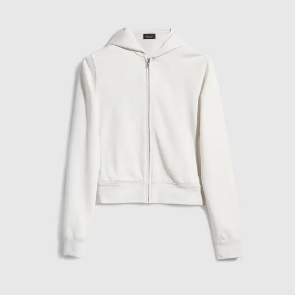 Gucci Cotton Silk Jersey Zip Sweatshirt - White