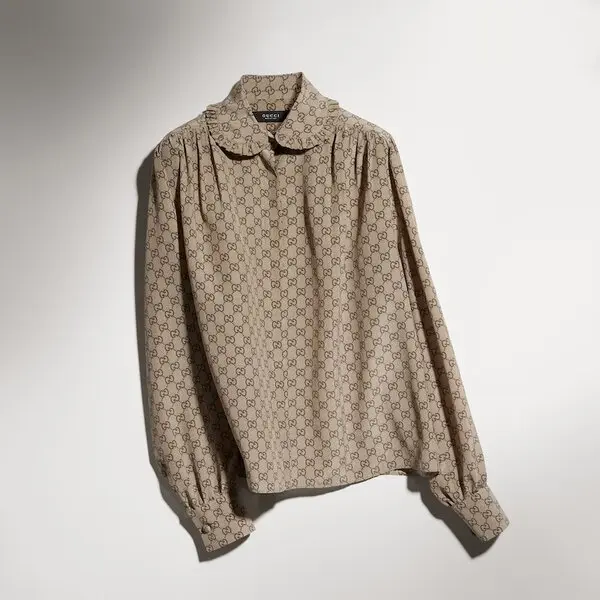 Gucci Printed Silk Crêpe De Chine Shirt With Ruffled Collar