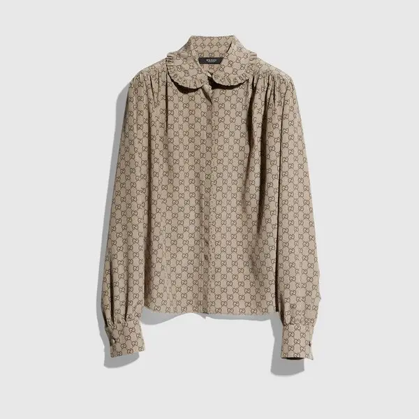 Gucci Printed Silk Crêpe De Chine Shirt With Ruffled Collar
