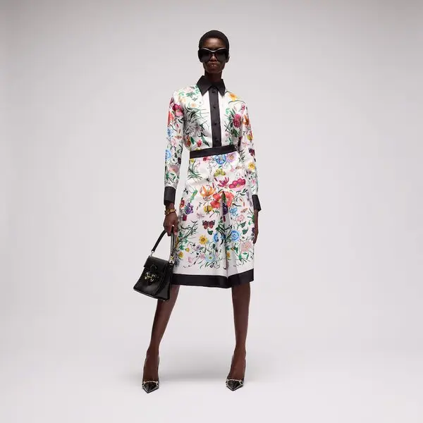 Gucci Printed Silk Twill Pants With Flora Motif
