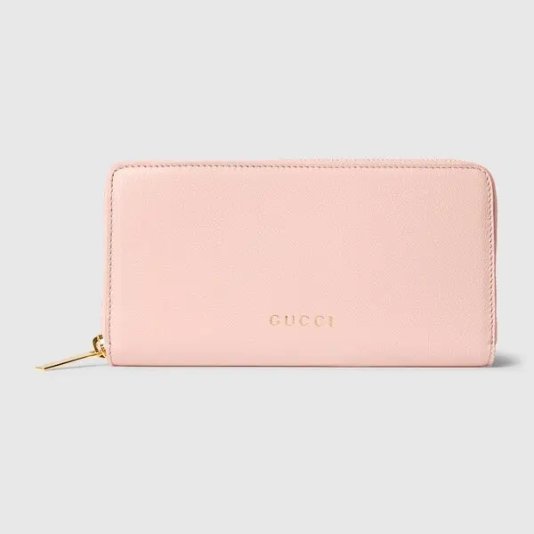 Gucci Zip Around Wallet With Lettering Leather - Pink