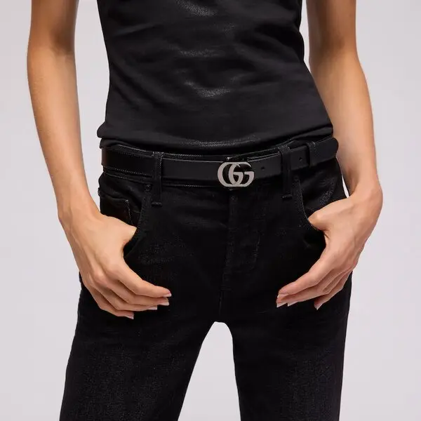 Gucci Gg Marmont Thin Leather Belt - Black