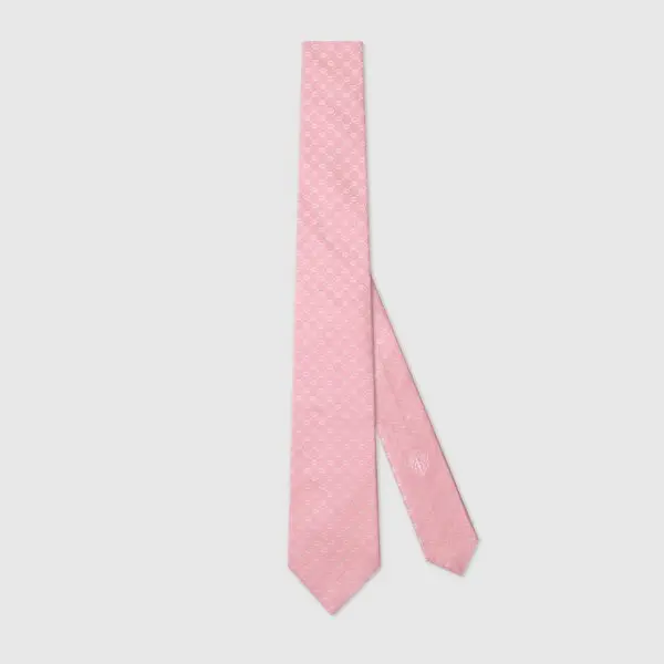 Gucci Interlocking G Silk Jacquard Tie - Pink