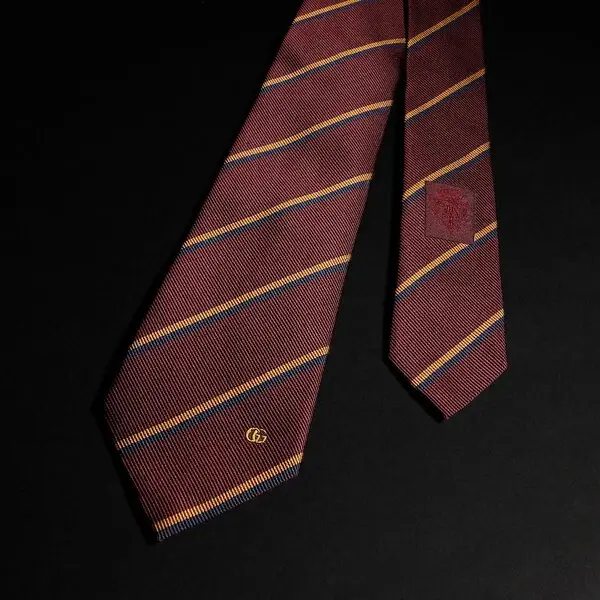 Gucci Striped Double G Silk Jacquard Neck Tie - Red