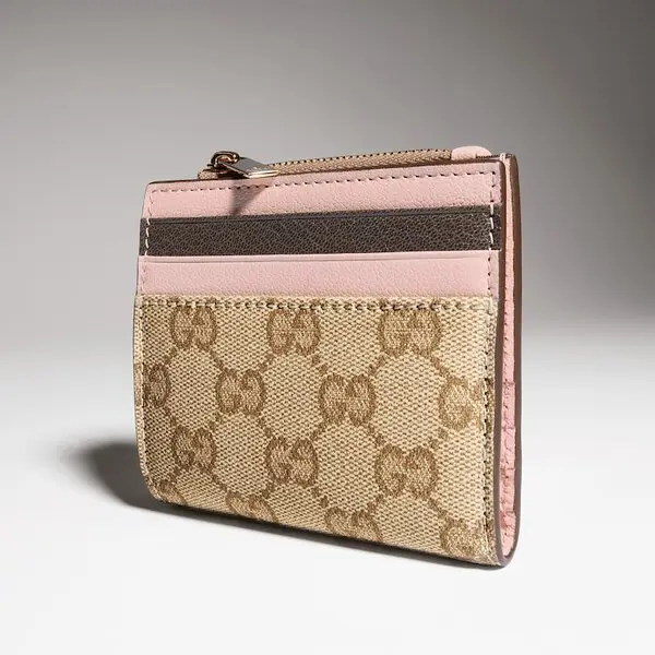Gucci Zip Card Case With Multicolor Slots Original Gg Fabric - Beige
