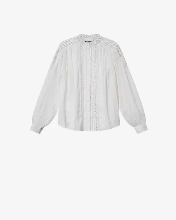 ETOILE Linen-blend Blouse With Openwork Embroidery - White