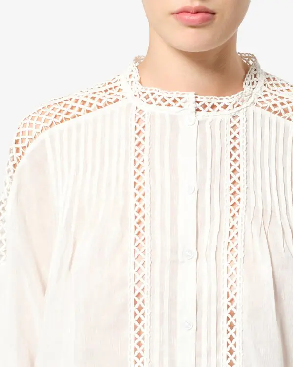 ETOILE Linen-blend Blouse With Openwork Embroidery - White