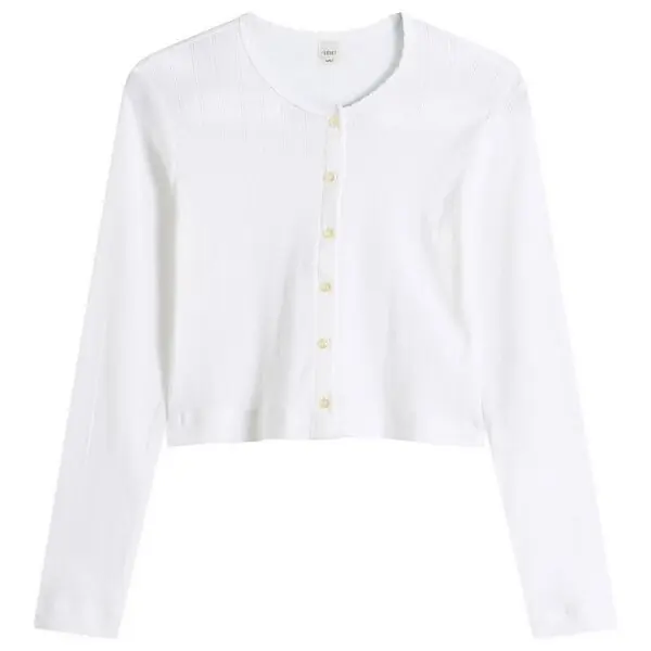 LESET Pointelle Crop Cardigan - White