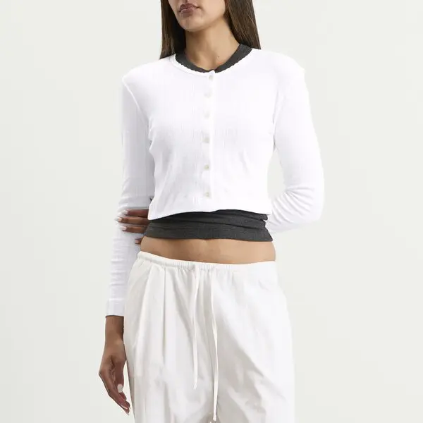 LESET Pointelle Crop Cardigan