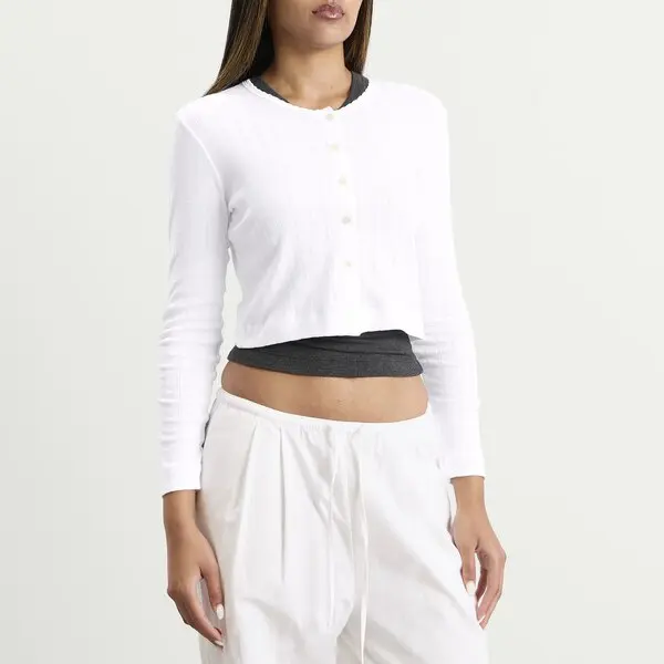 LESET Pointelle Crop Cardigan