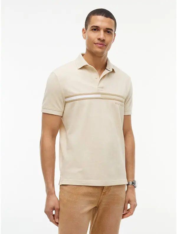 Tommy Hilfiger Regular Fit Signature Flag Stripe Polo - Cream Heather