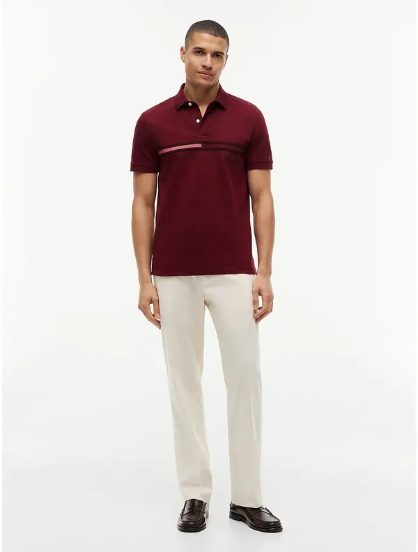 Tommy Hilfiger Regular Fit Signature Flag Stripe Polo - Burgundy