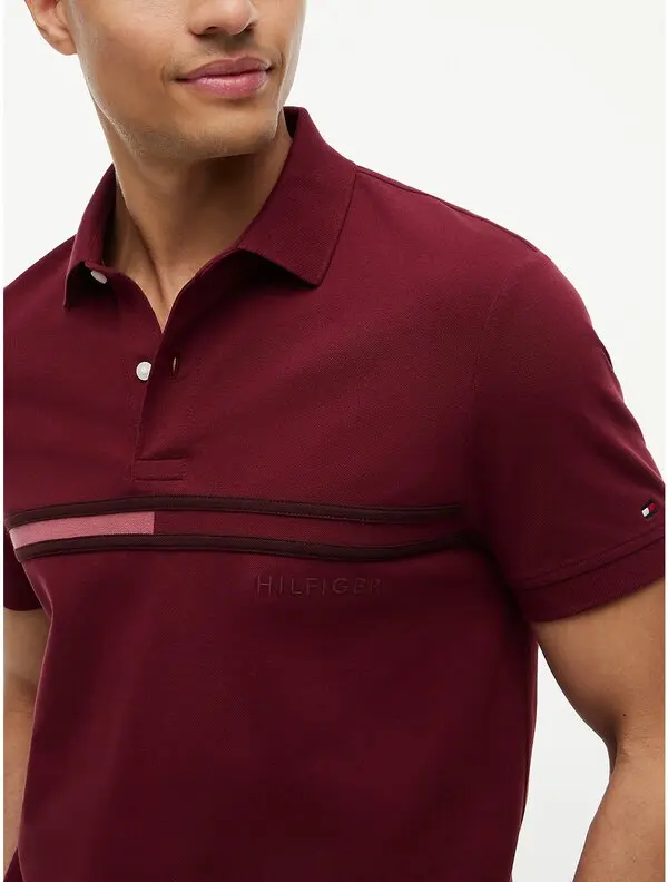 Tommy Hilfiger Regular Fit Signature Flag Stripe Polo - Burgundy