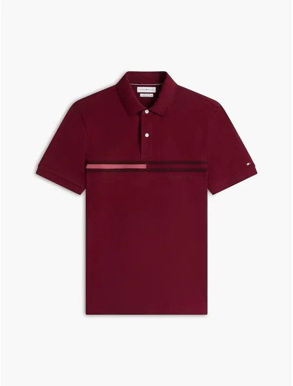 Tommy Hilfiger Regular Fit Signature Flag Stripe Polo - Burgundy