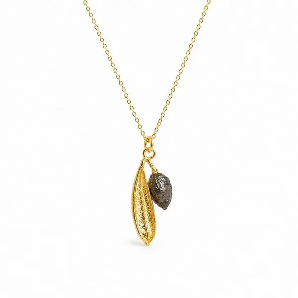 MOTHER NATURE JEWELRY Black / Gold Olive Leaf Pendant, Handmade Gold & Black Rhodium Two-tone Necklace Minimalist Jewelry, Sterling Silver - Black/gold