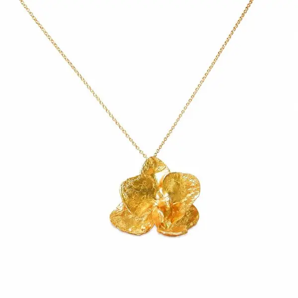 MOTHER NATURE JEWELRY Orchid Flower Necklace, Handmade Statement Pendant Nature Jewelry - Gold