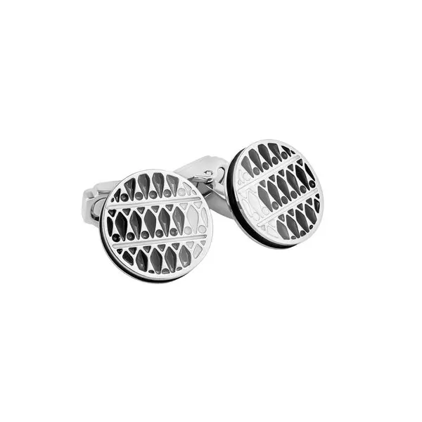 Tateossian Silver / Black Thompson Cairo Leaf Cufflinks In White Bronze Plated Base Metal With Black And White Enamel - Silver/black